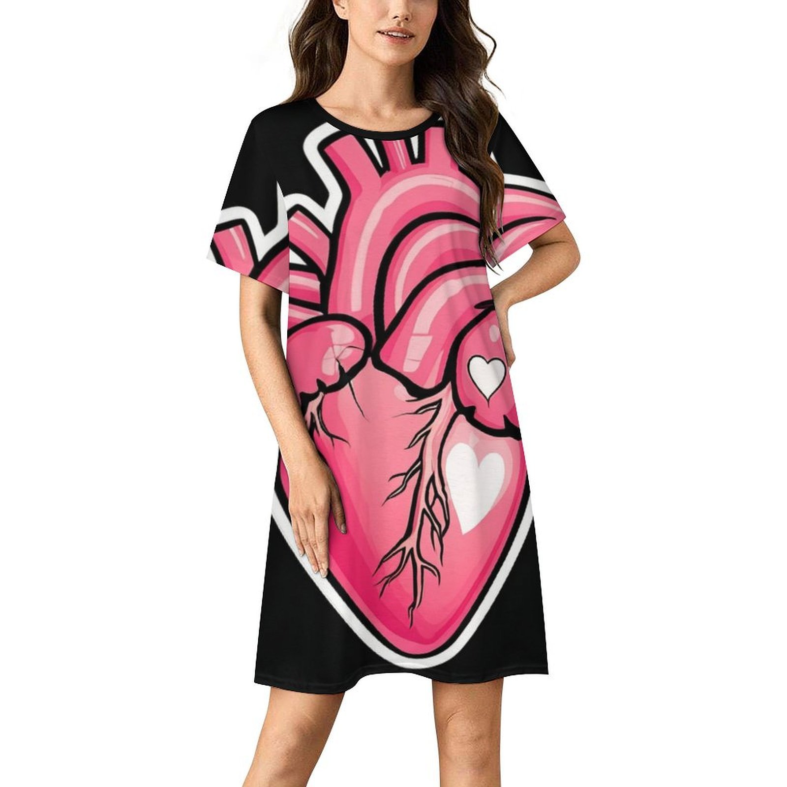 Anatomical Heart Art Women Nightgown Sleepwear Short Sleeves For ...