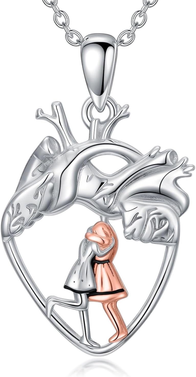 Anatomical Heart Necklace 925 Sterling Silver Father Mother Daughter ...