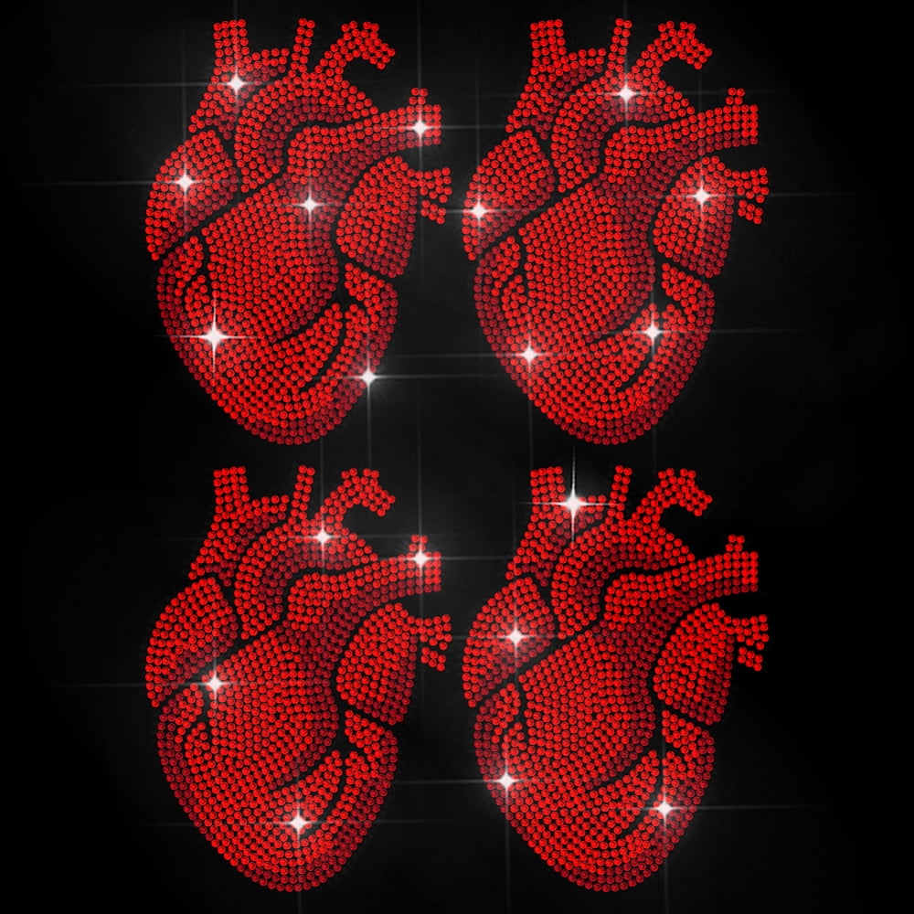Anatomical Heart Pattern Rhinestone Iron on Hotfix Transfer Decal Human ...