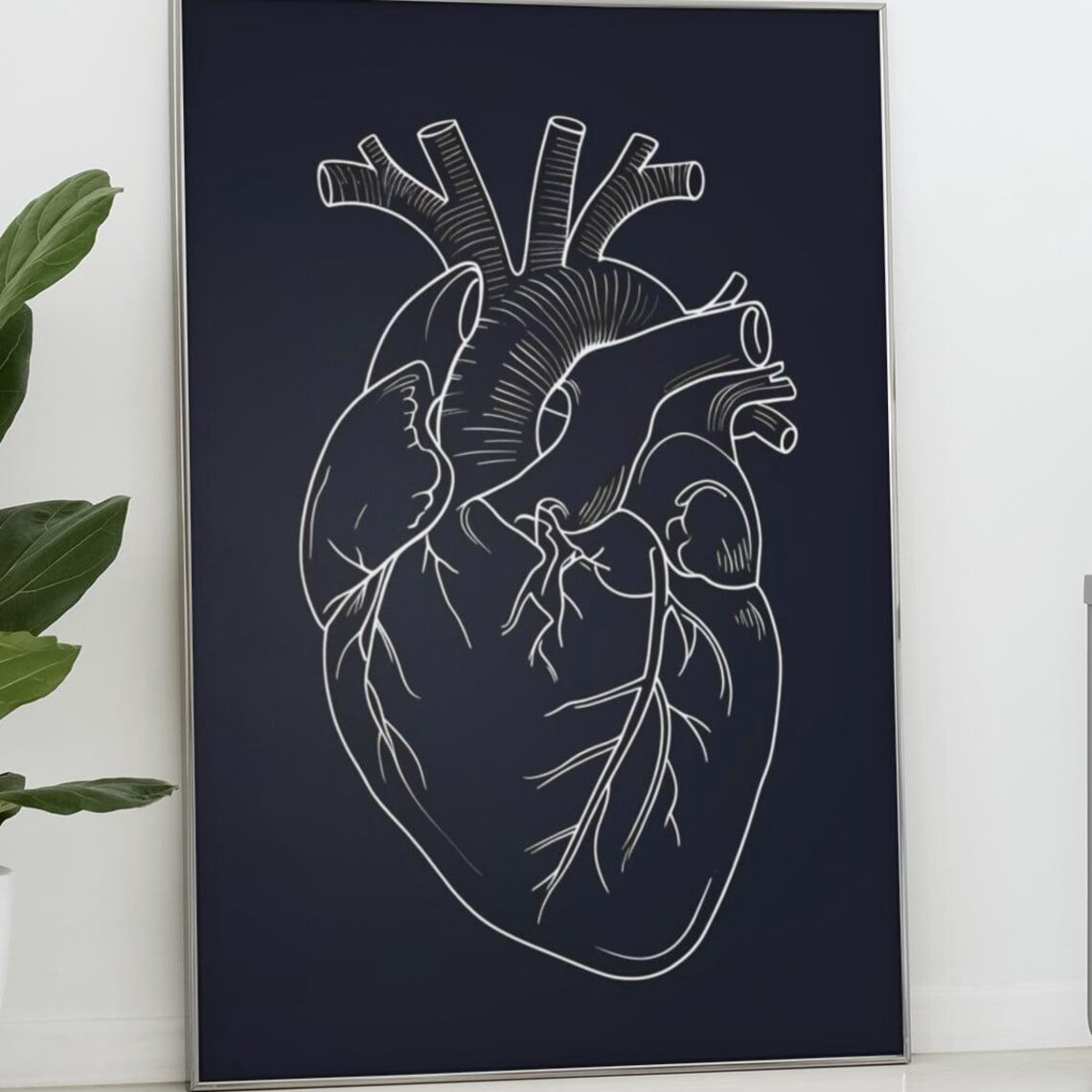 Anatomical Heart Poster Line Art Wall Print Minimalist Black And White ...
