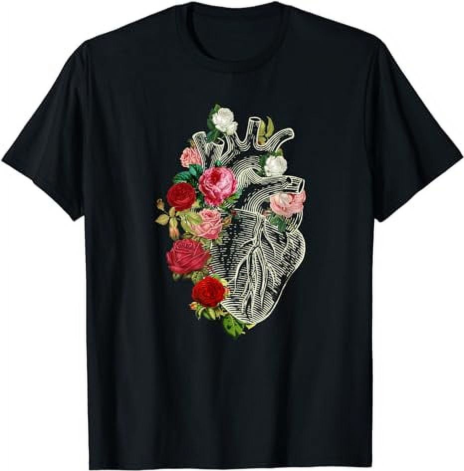 Anatomical Heart Shirt Floral Organ Cardiology Cardiac Nurse T-Shirt ...