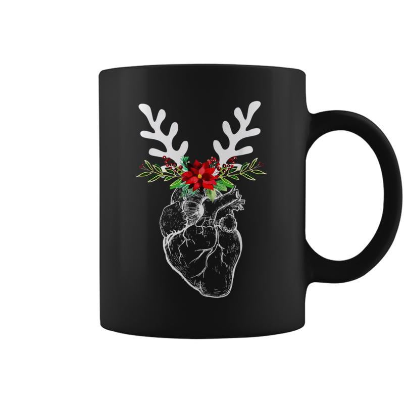 Anatomy Heart Floral Reindeer Christmas Cardiac Nurse Coffee Mugs ...