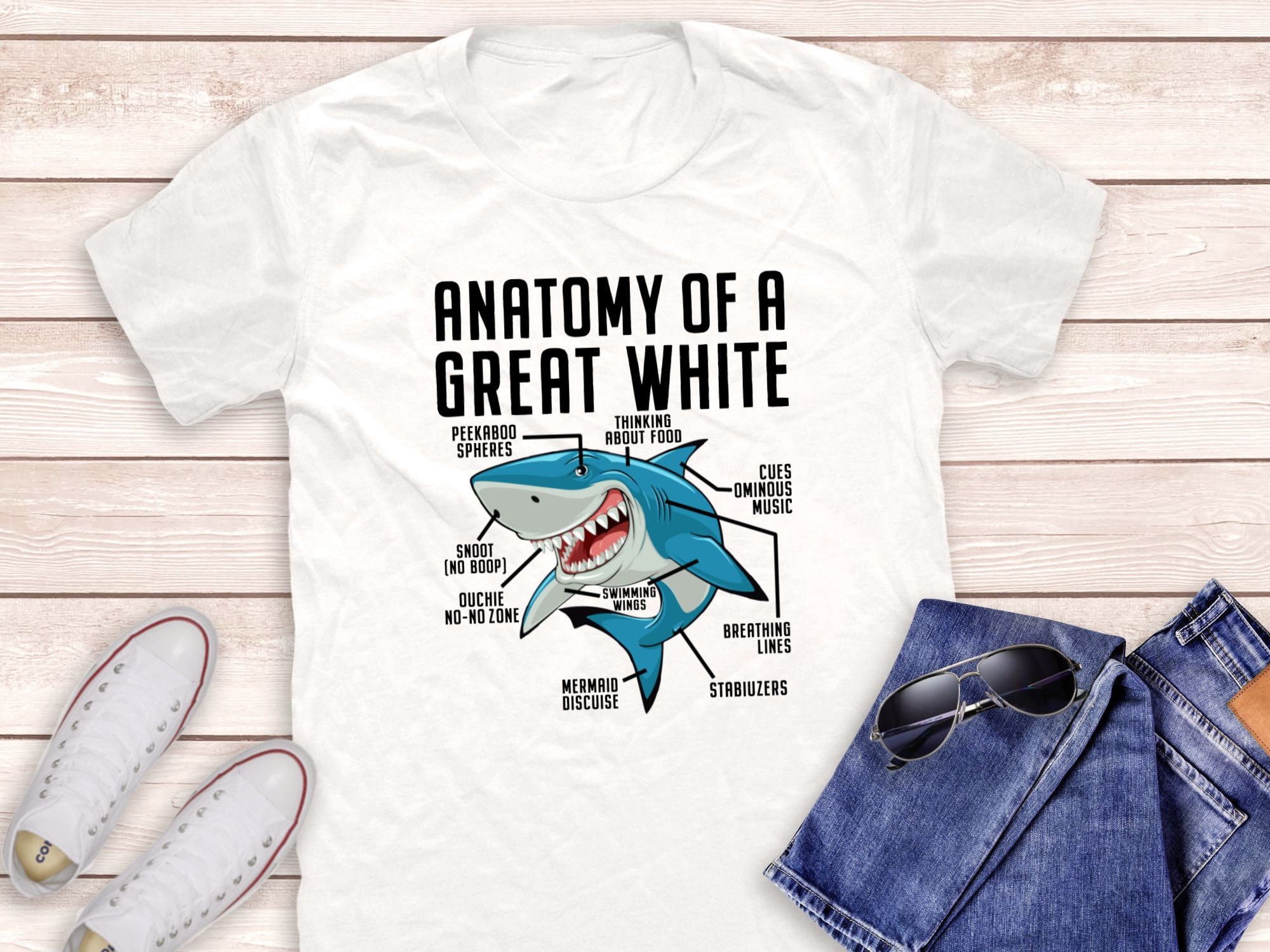 Anatomy Of A Great White Shark, White Shark funny meme shirt, Great ...
