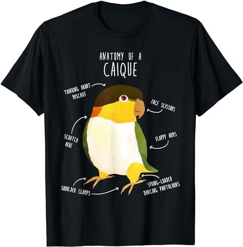 Anatomy of a Black-Headed Caique, Cute Funny Pet Bird Parrot T-Shirt ...
