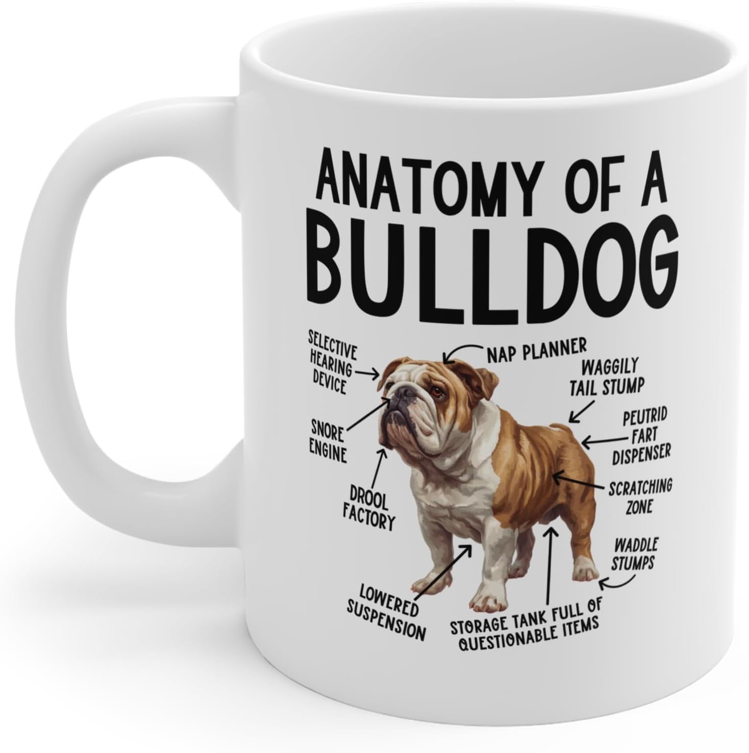 Anatomy of a Bulldog Cup, Funny English Bulldog Lover Coffee Mug Gifts ...