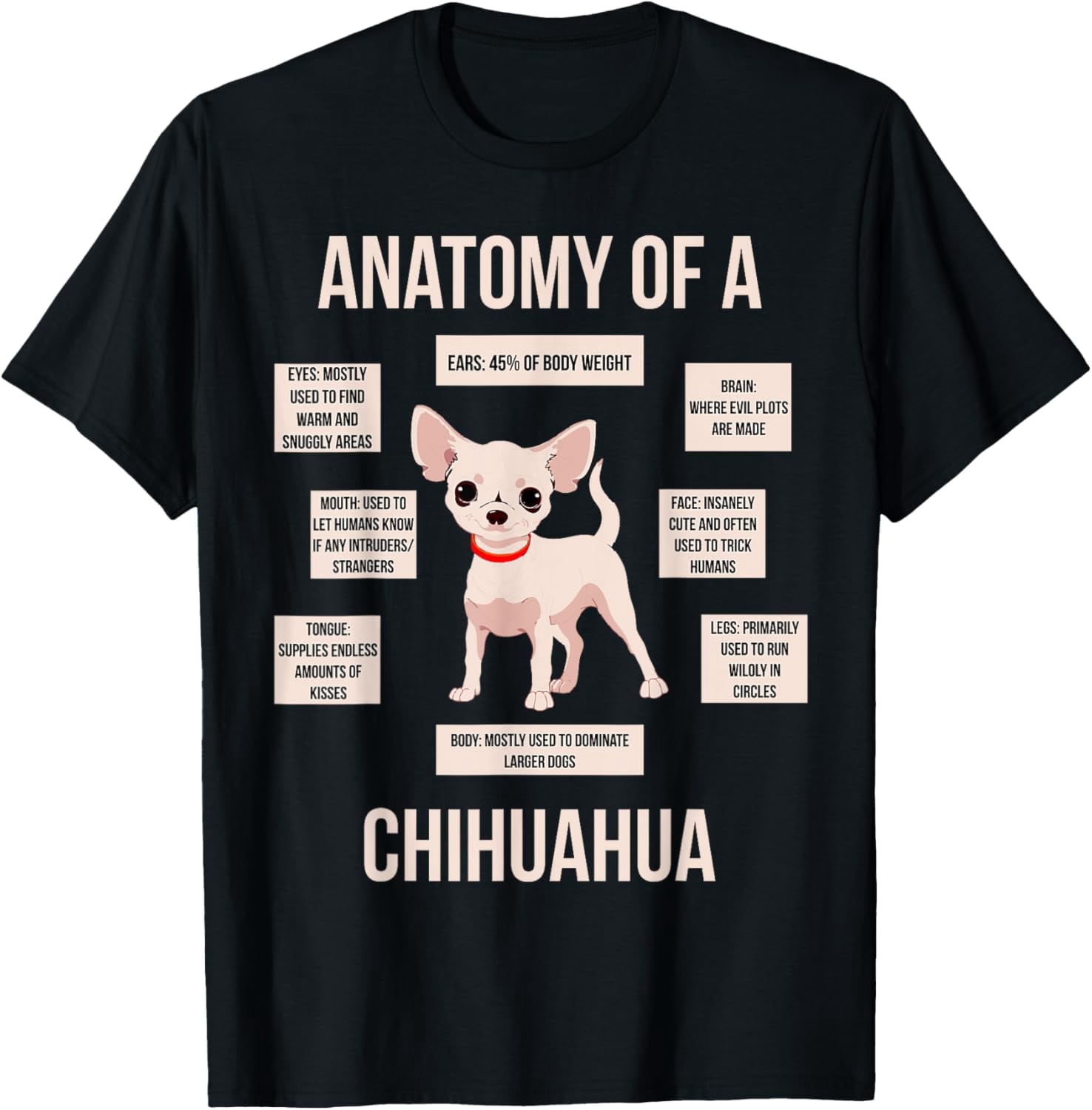 Anatomy of a Chihuahua Funny Dog Lover Graphic Tee Retro Humorous Pet ...