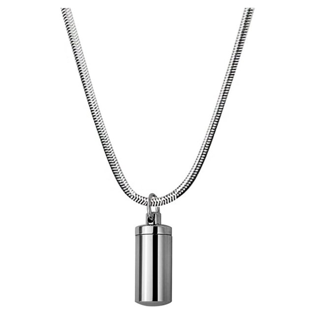 Anavia Silver Polished Human Ashes Container Cylinder Memorial Necklace ...