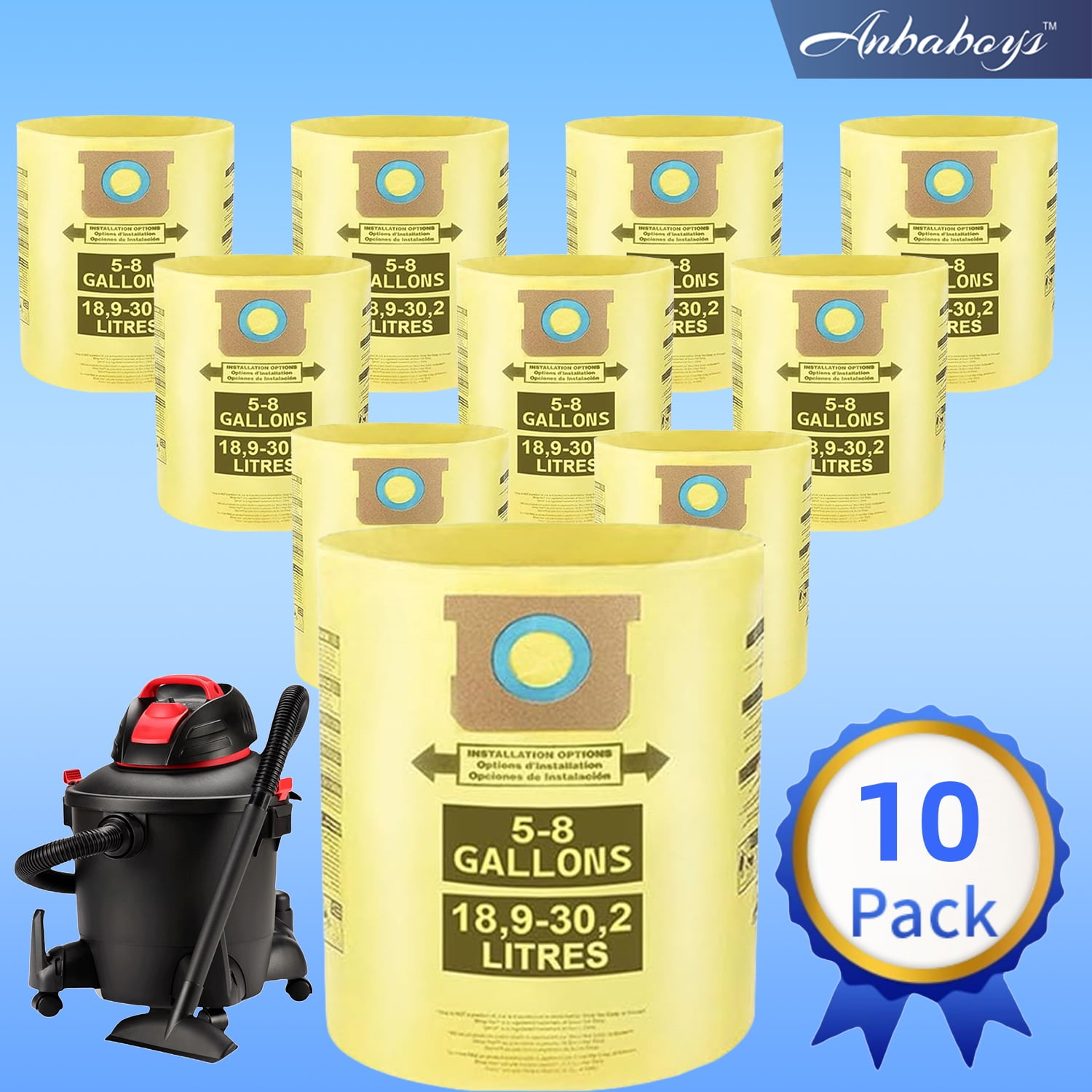 Anbaboys 5-8 Gallon Disposable Collection Filter Bags for Shop-Vac Type ...
