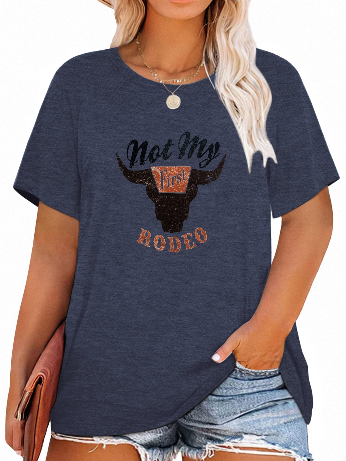 Anbech 80s Plus Size T-Shirts for Women Graphic Not My First RODEO ...