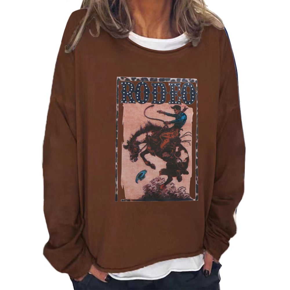 Anbech 80s Rodeo Sweatshirt for Women Retro Western Cowboy Long Sleeve ...