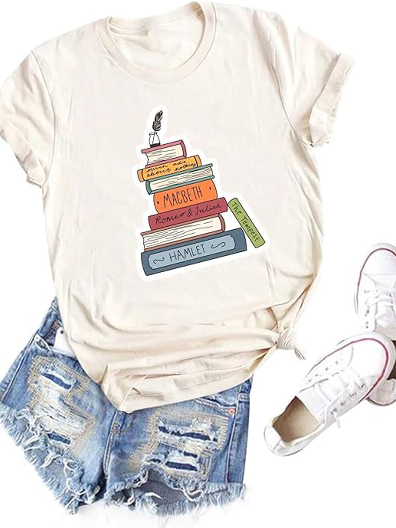 Anbech Books Lovers Graphic Tees for Women Learn Reading Shirts Short ...