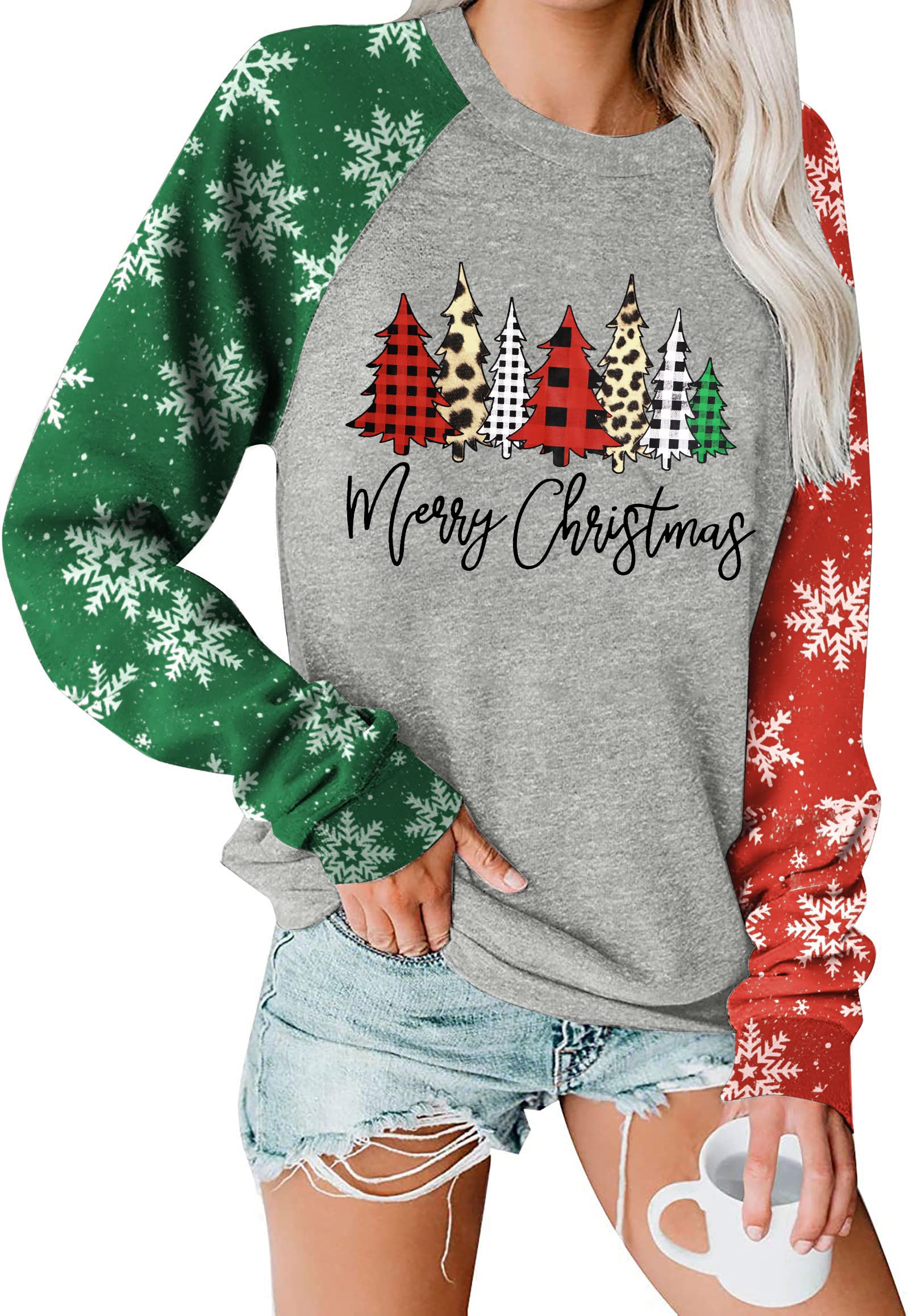 Anbech Christmas Long Sleeve T Shirts for Women Sweatshirt Merry ...