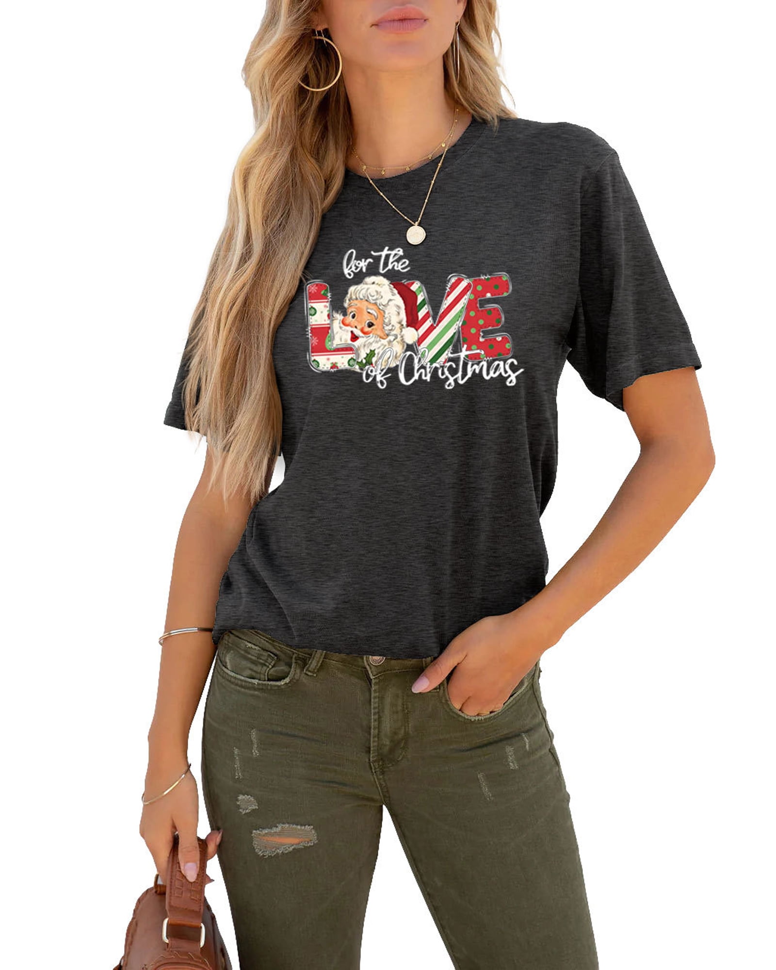 Anbech Christmas Short Sleeve Tshirts for Women Merry Christmas Tees ...