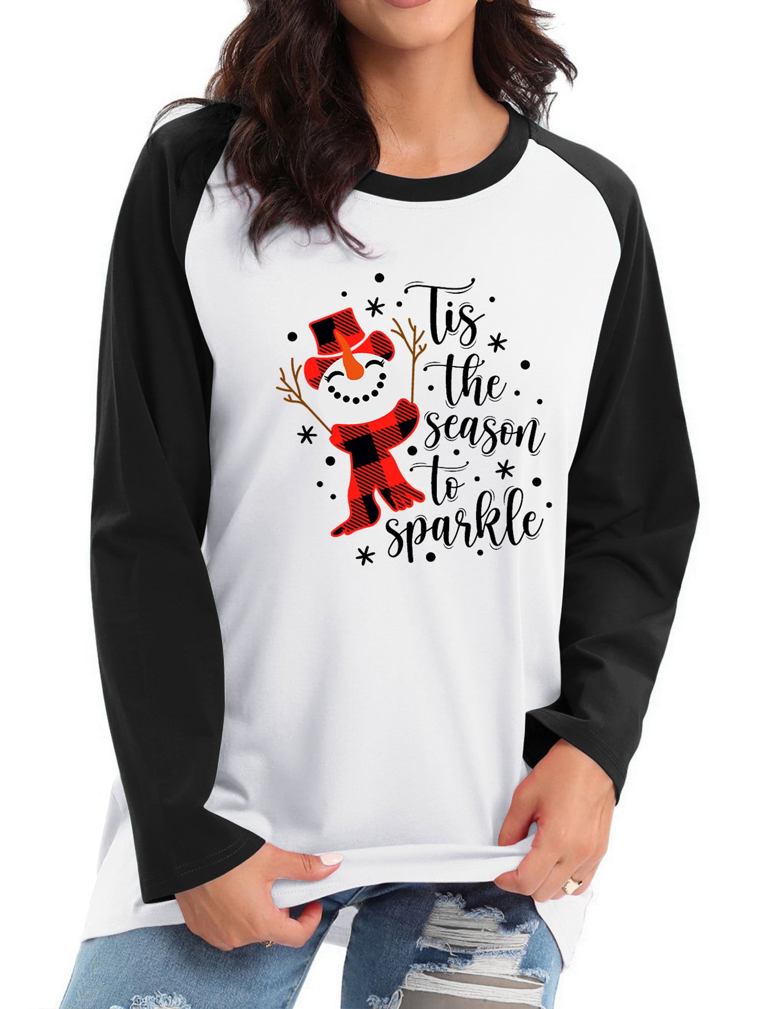 XCHQRTI Cute Christmas Sweatshirt Women's Long Sleeve Raglan Pullover ...