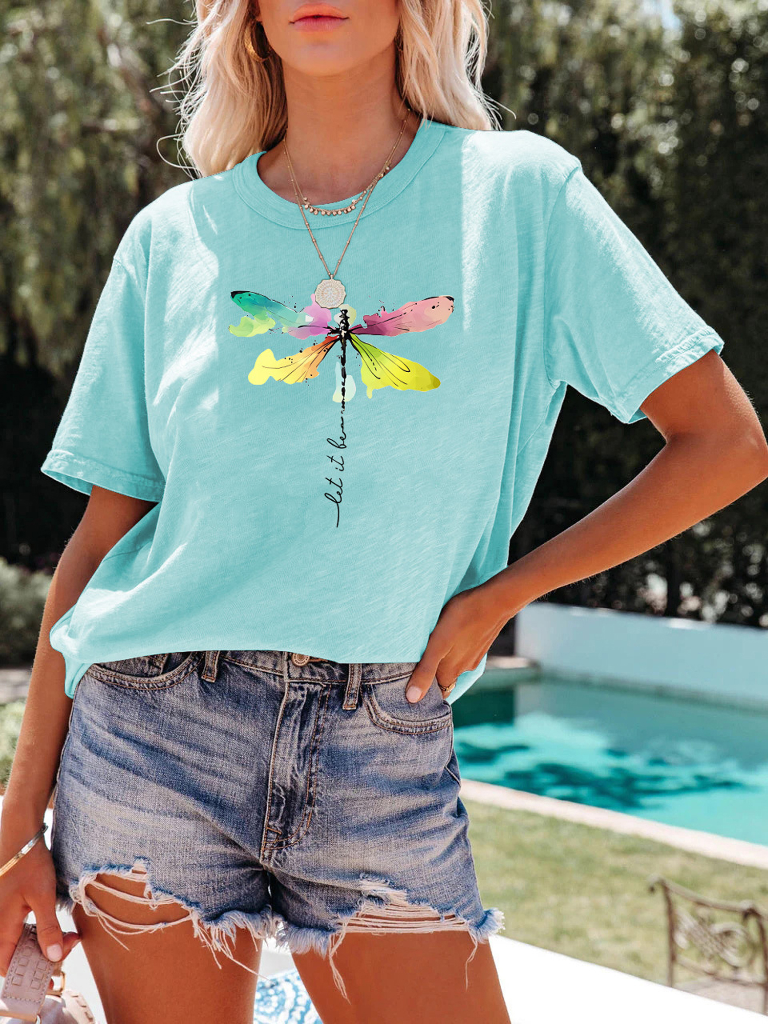 Anbech Dragonfly Shirts Women Graphic Tees Ladies Hiking Top Casual ...