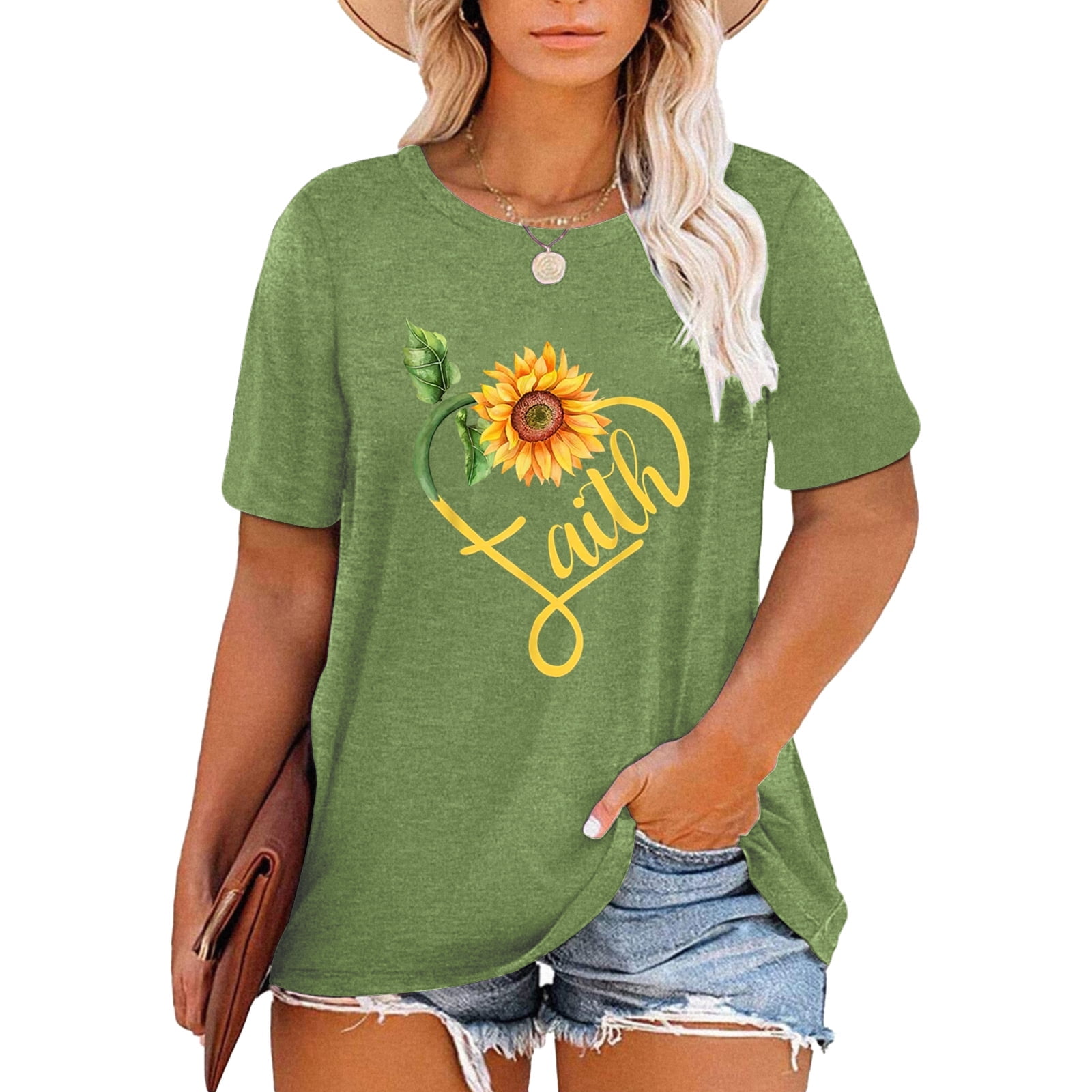 XCHQRTI Faith Shirts for Women Christian Cross Loose Tshirt Plus Size ...