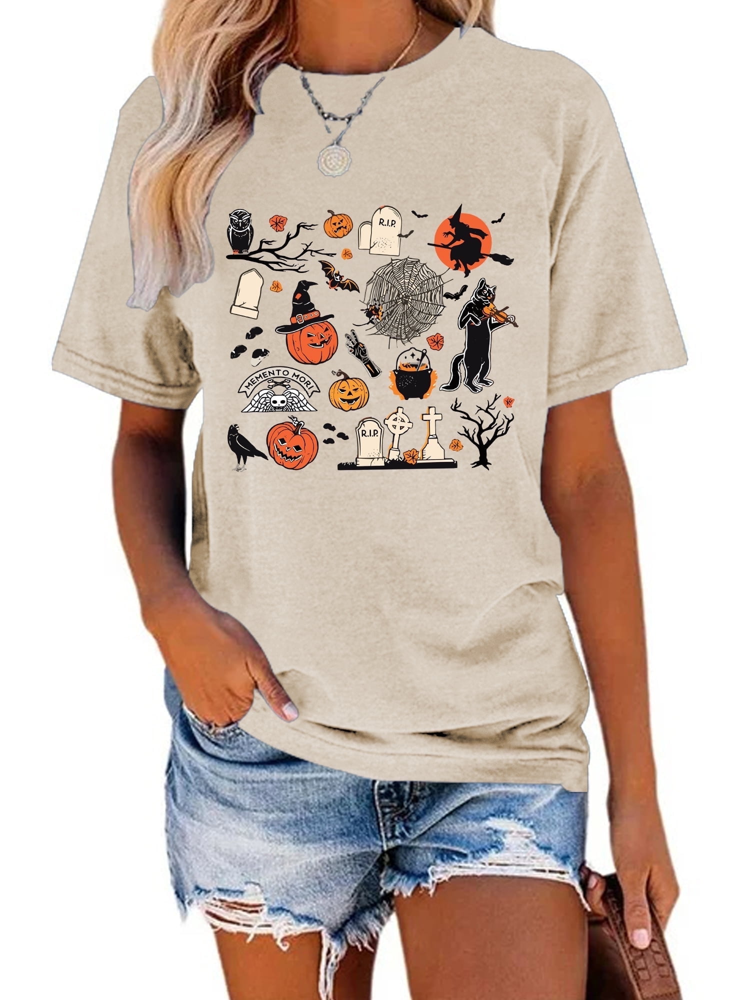 Anbech Ghost Shirt for Women Vintage Halloween Tshirt Graphic Shirts ...