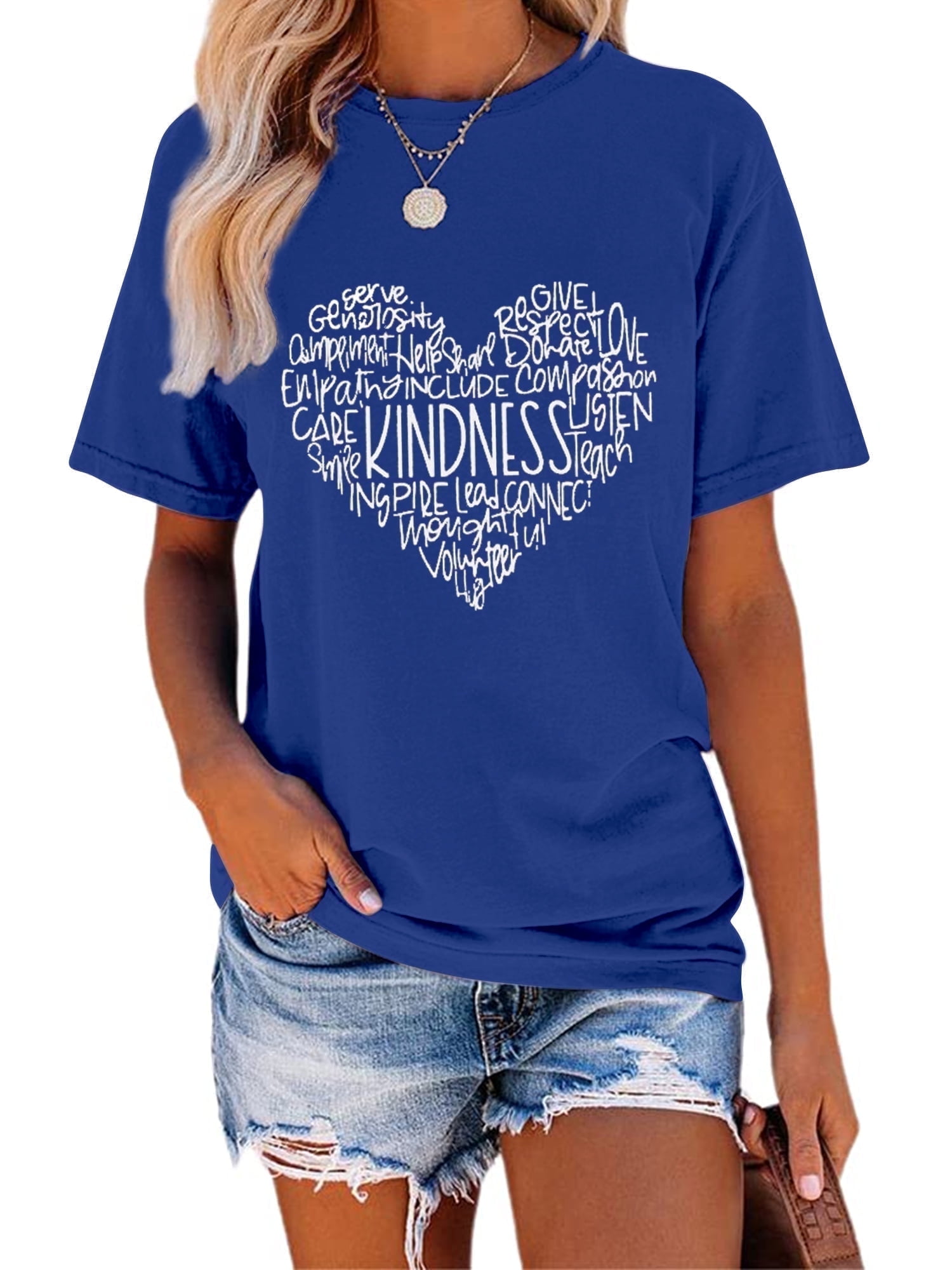 Anbech Heart Printed T-Shirt for Women Casual Graphic Junior Girls ...