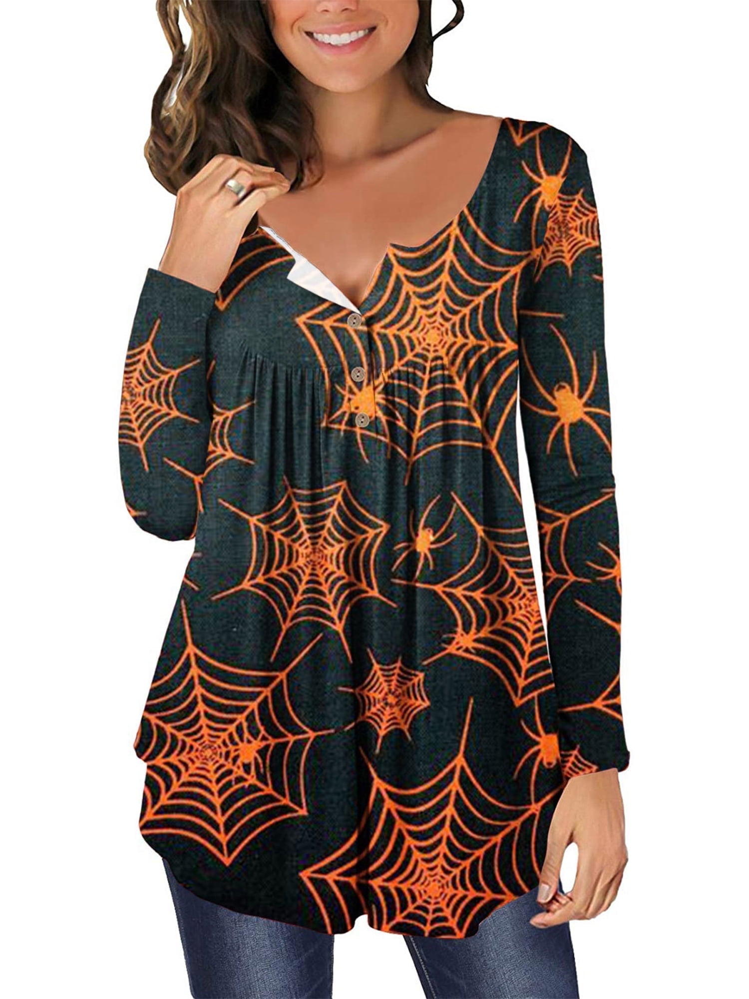 Anbech Hide Belly Blouses for Women Halloween Buckle Tunic Shirt ...