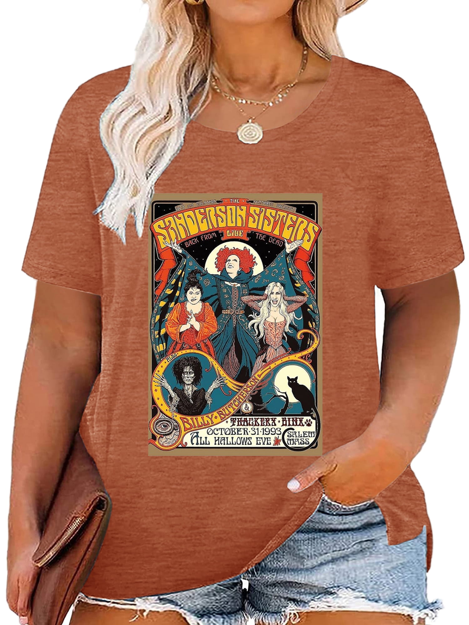 Anbech Hocus Pocus Halloween Shirts for Women Plus Size Holiday Tshirt ...