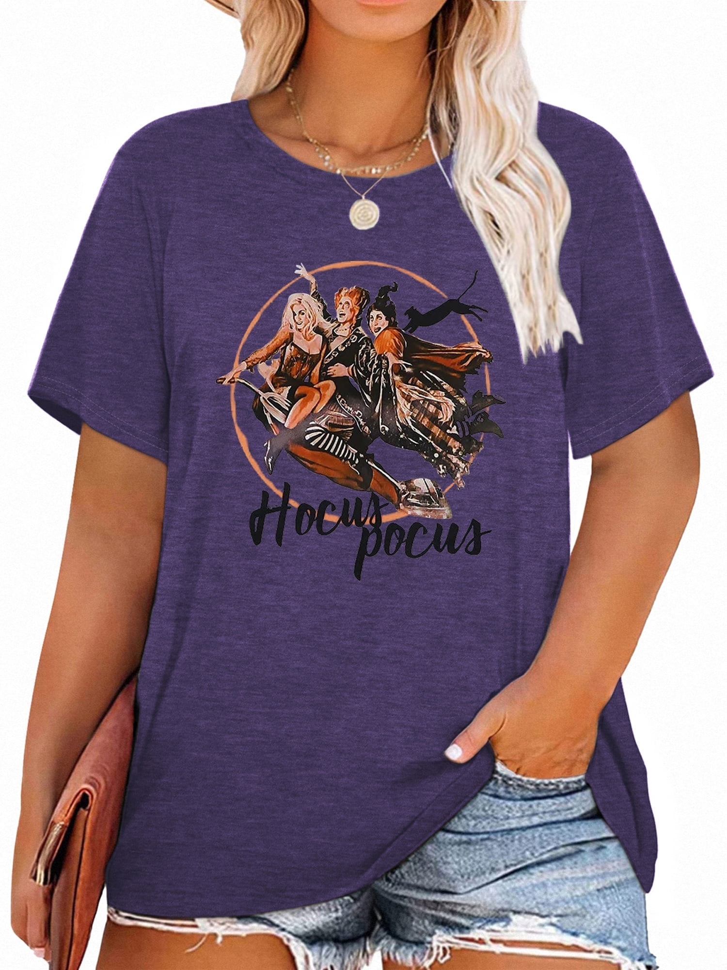Anbech Hocus Pocus Halloween Shirts for Women Plus Size Holiday Tshirt ...
