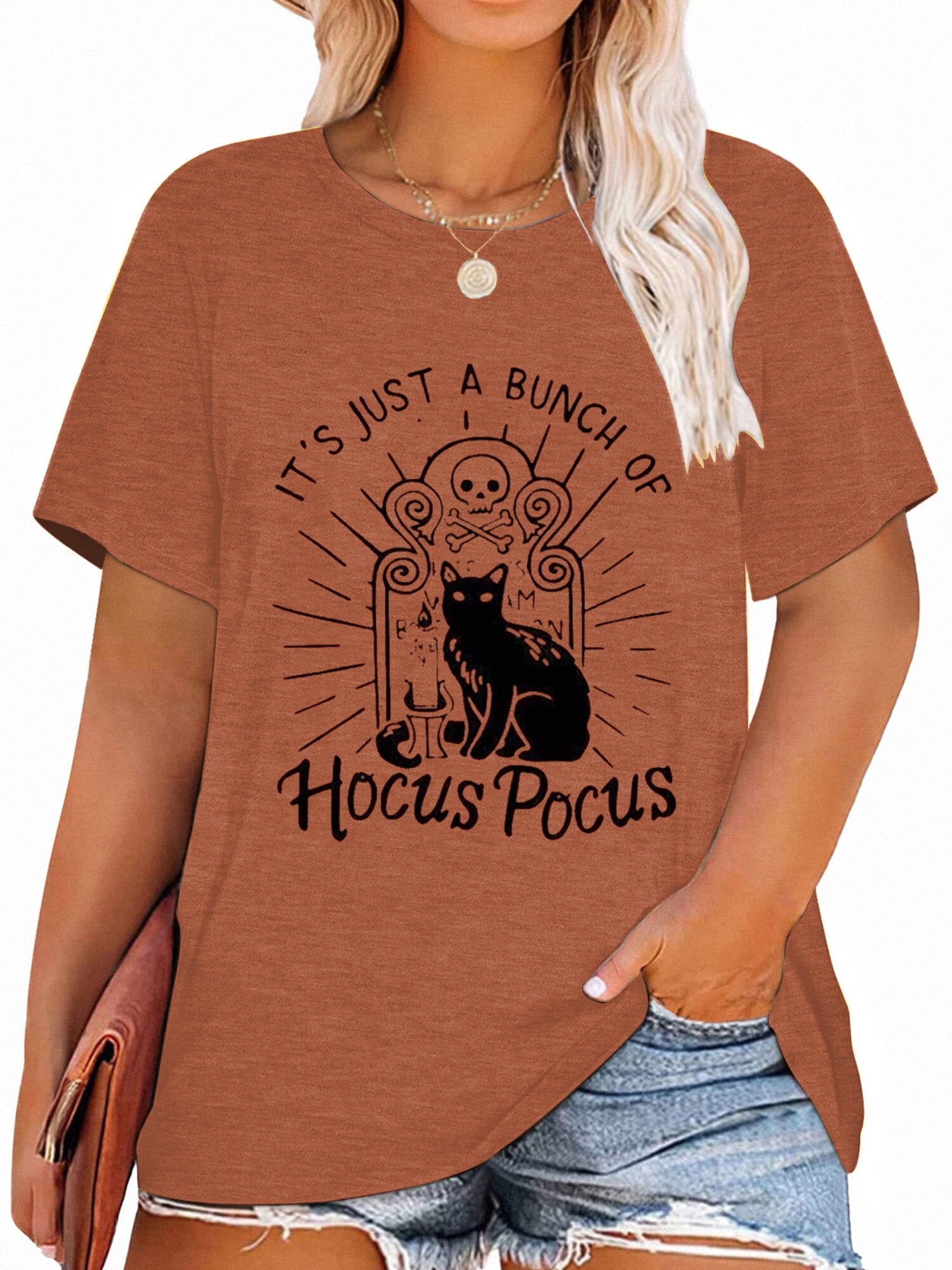 Anbech Hocus Pocus Halloween Shirts for Women Plus Size Holiday Tshirt ...