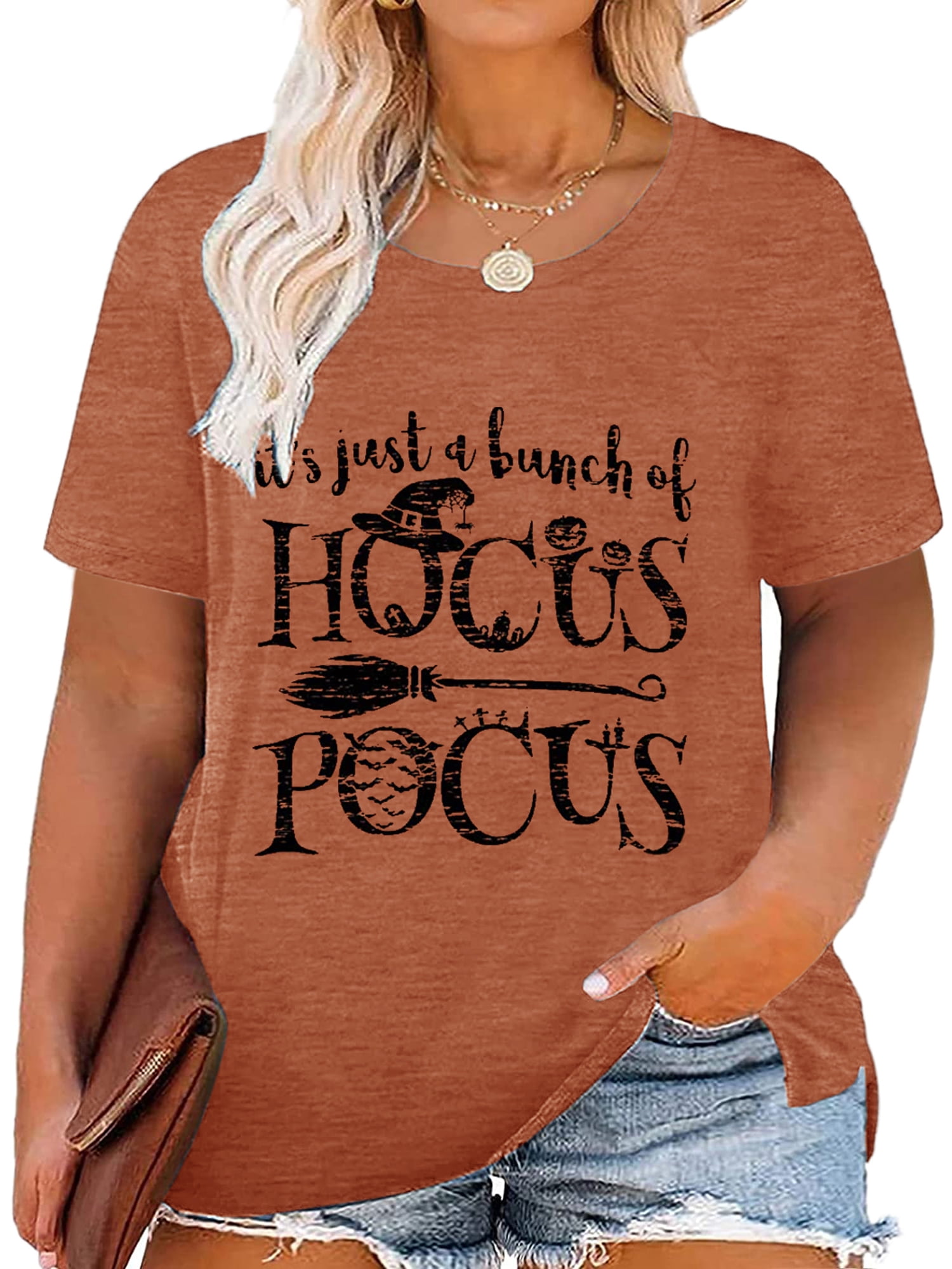Anbech Hocus Pocus Halloween Shirts for Women Plus Size Holiday Tshirt ...