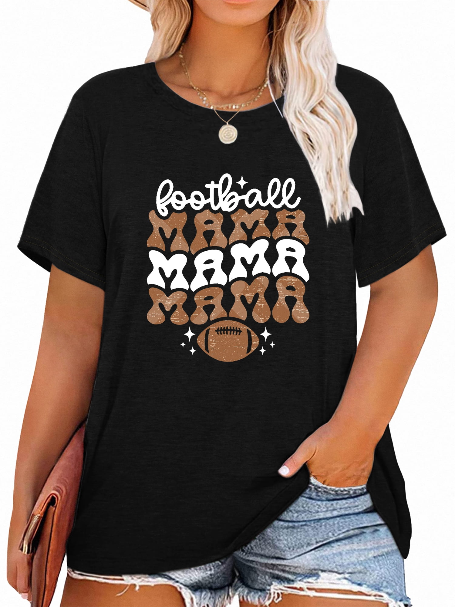 Anbech Mother's Day MAMA Plus Size T-Shirts for Women Graphic Football ...