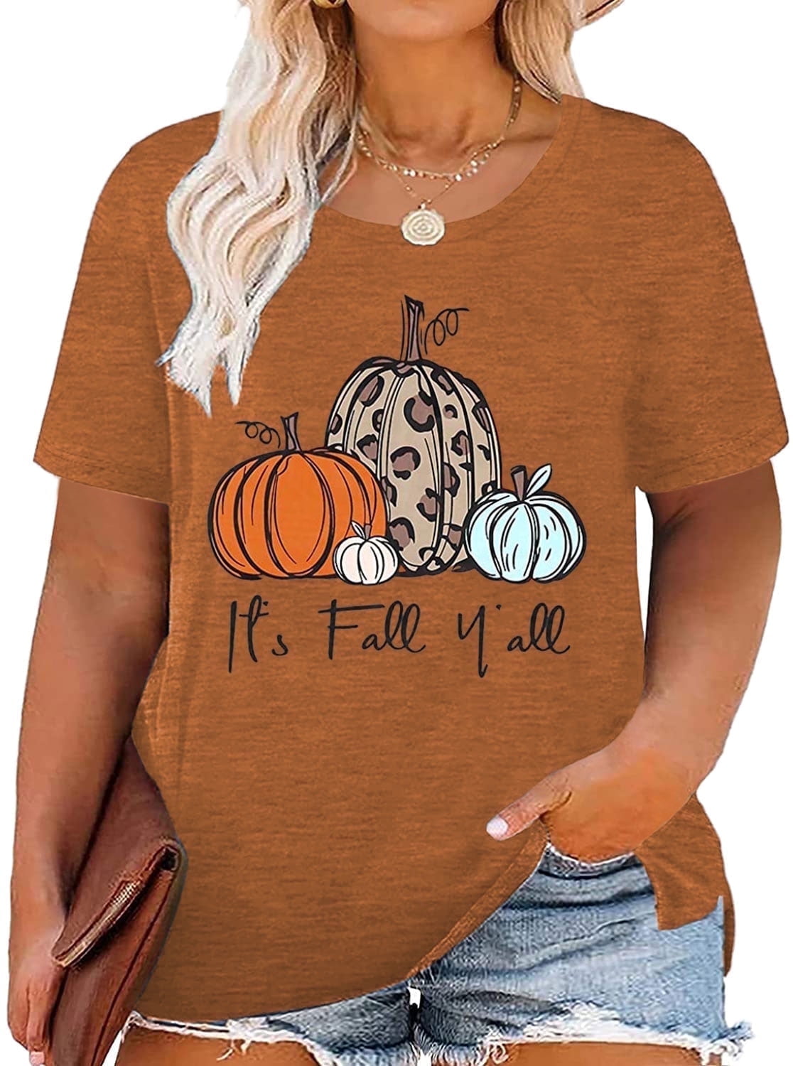 Anbech Plus Size Pumpkin Shirt, Adult Halloween Christmas Tshirt for ...