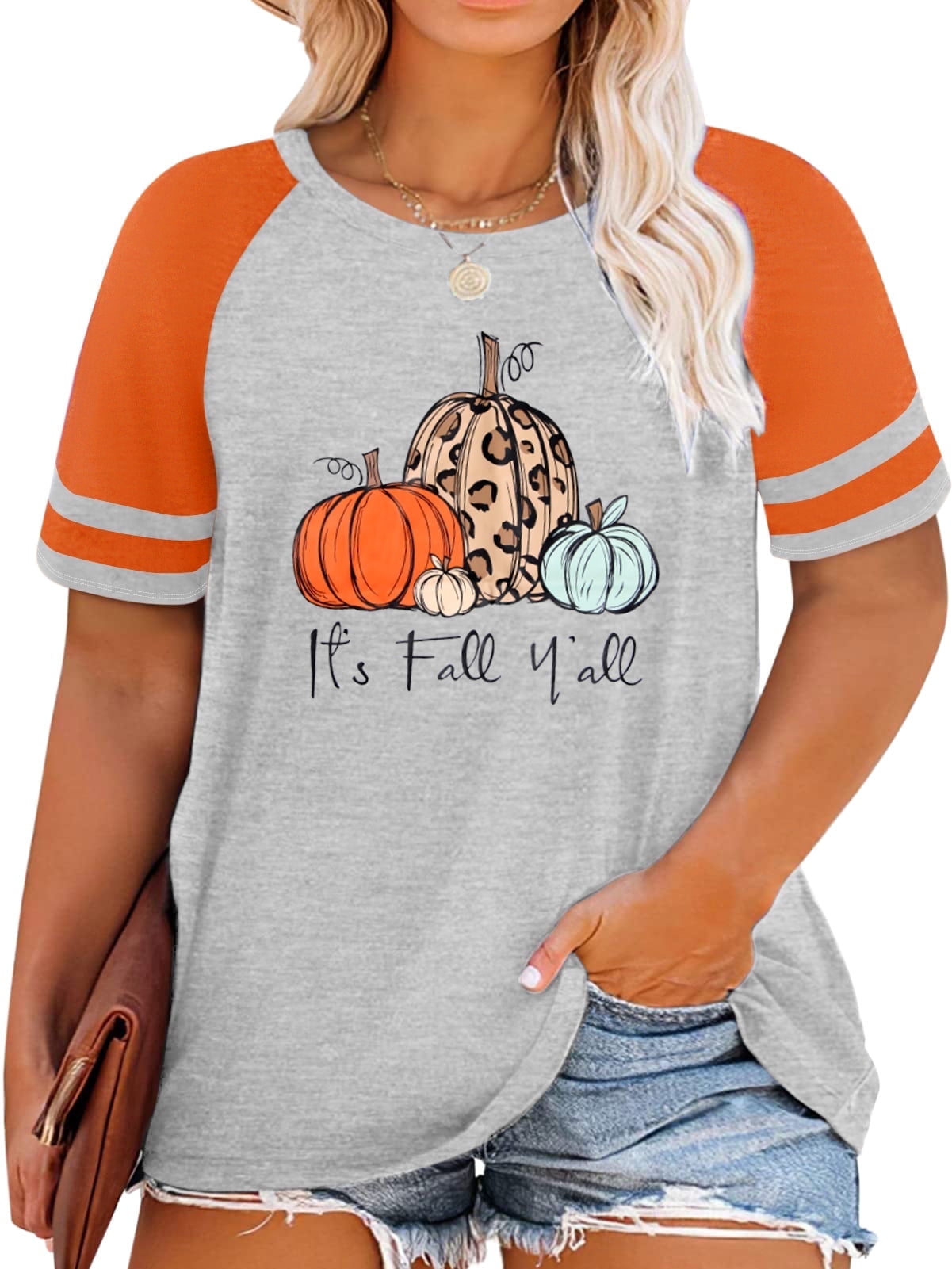 XCHQRTI Plus Size Pumpkin Shirt Christmas Tshirt for Women Its Fall ...