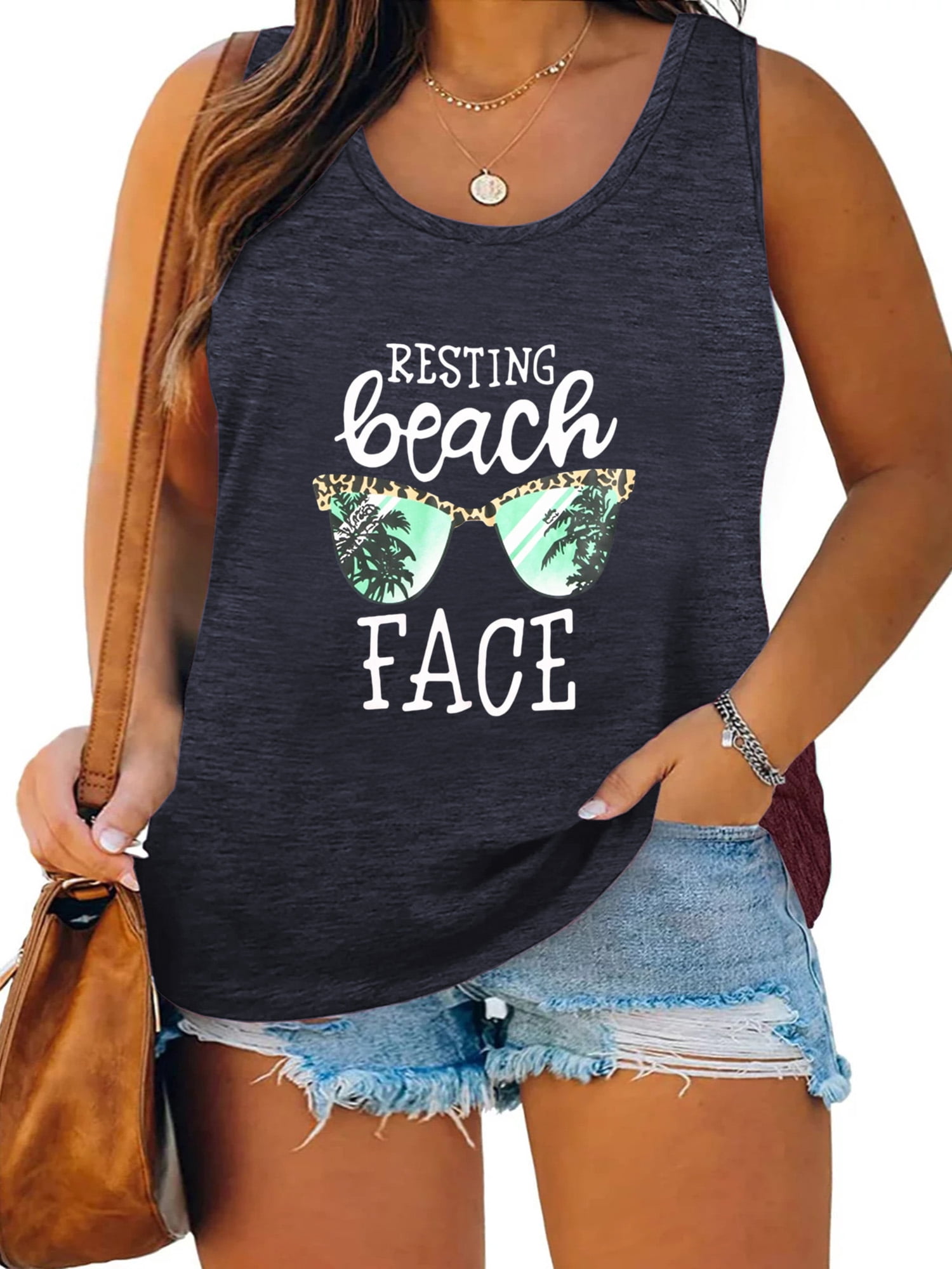 XCHQRTI Summer Beach Plus Size Womens Graphic Tank Tops Casual ...