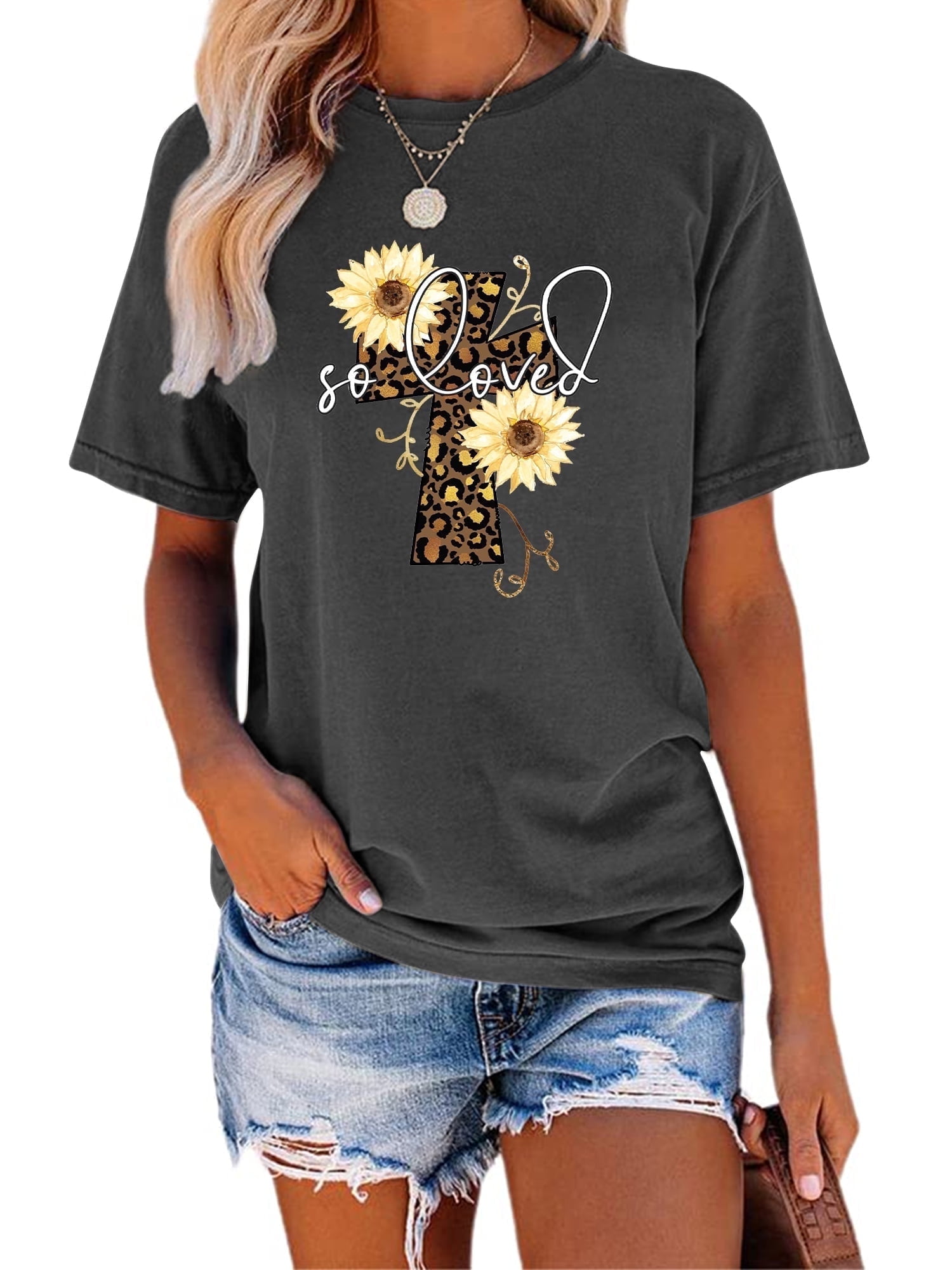 Anbech Sunflower T-Shirt for Women Graphic Butterfly Printed Short ...