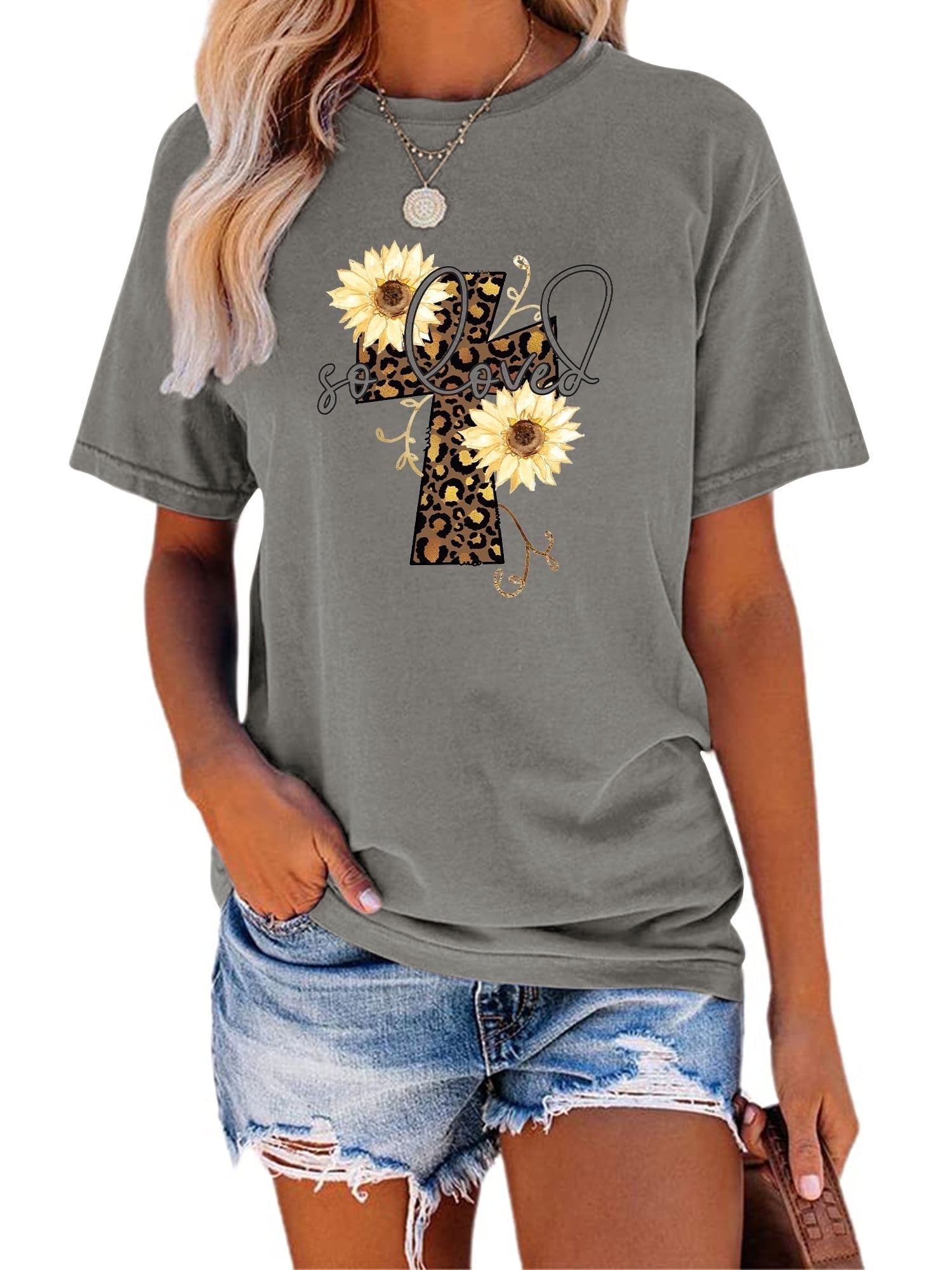 Anbech Sunflower T-Shirt for Women Graphic Butterfly Printed Short ...