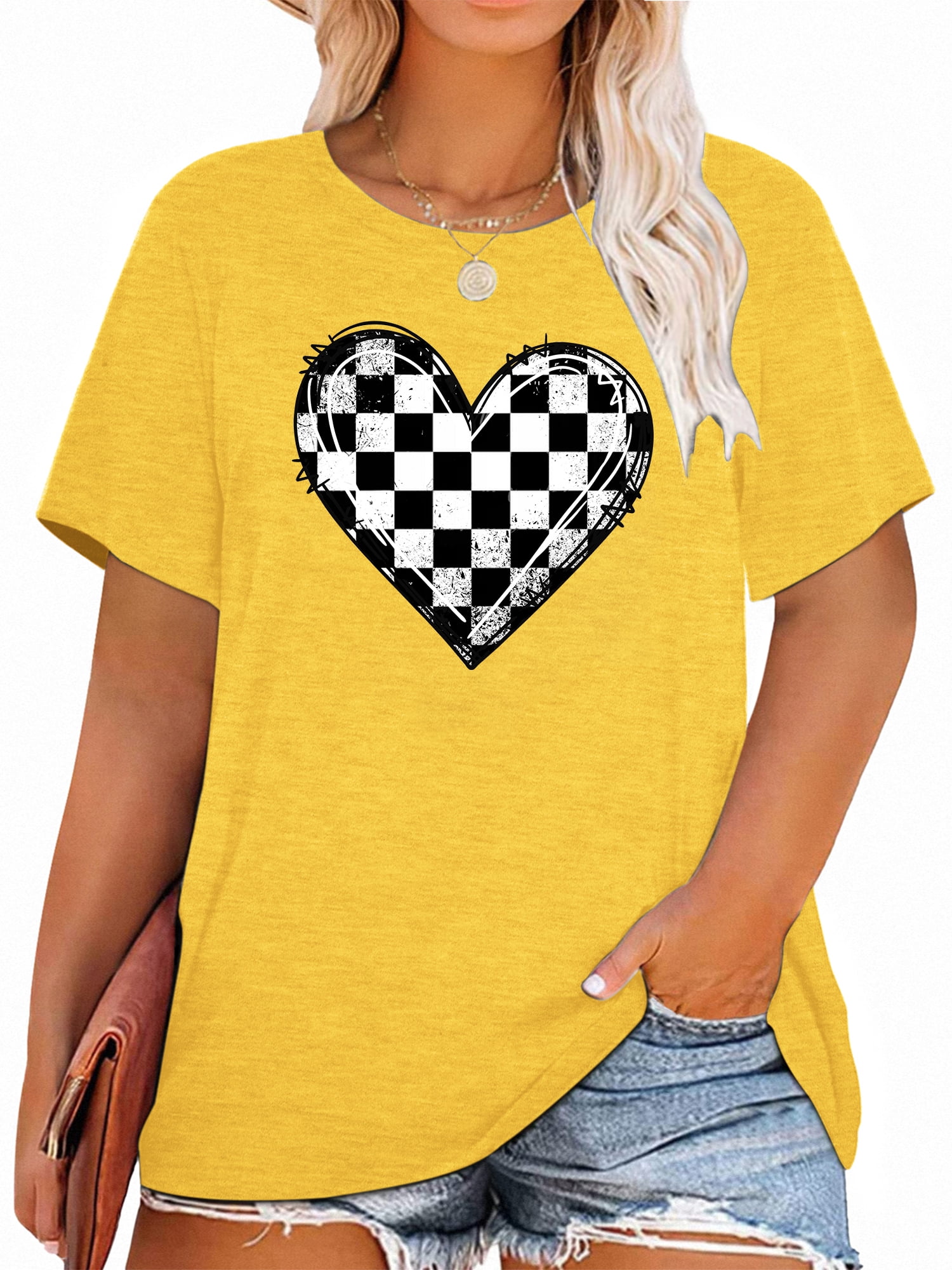 Anbech Women Football Heart Printed Plus Size T-Shirts Graphic Game ...