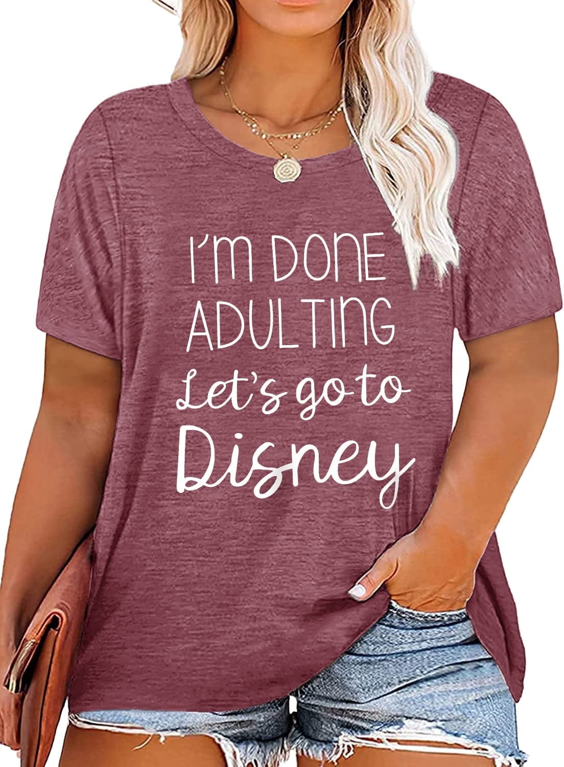 Anbech Women I'm Done Adulting Let's Go to Tshirt Plus Size Funny ...