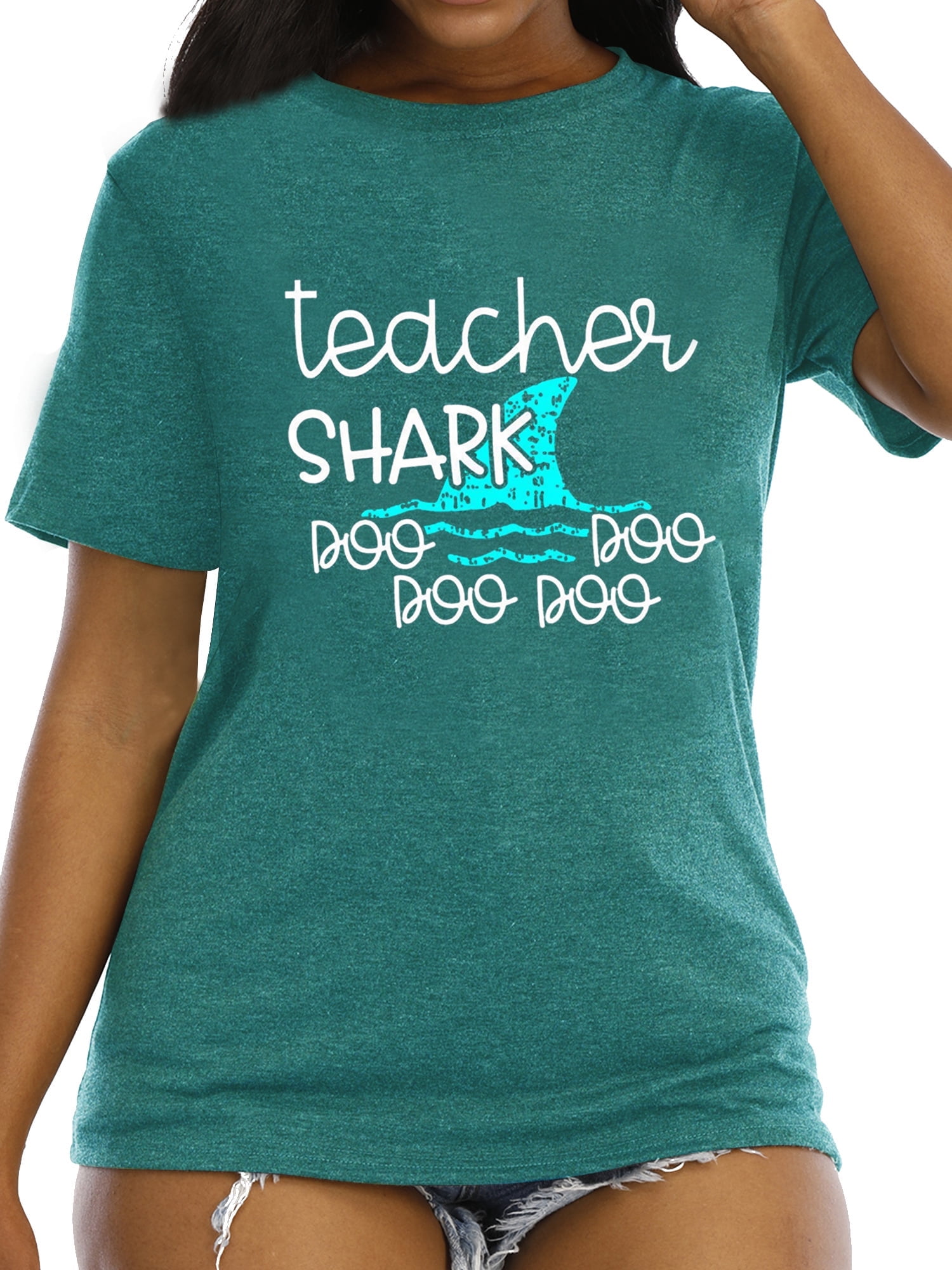 XCHQRTI Women Teacher Shark Doo Tees Short Sleeve Graphic Shirt ...