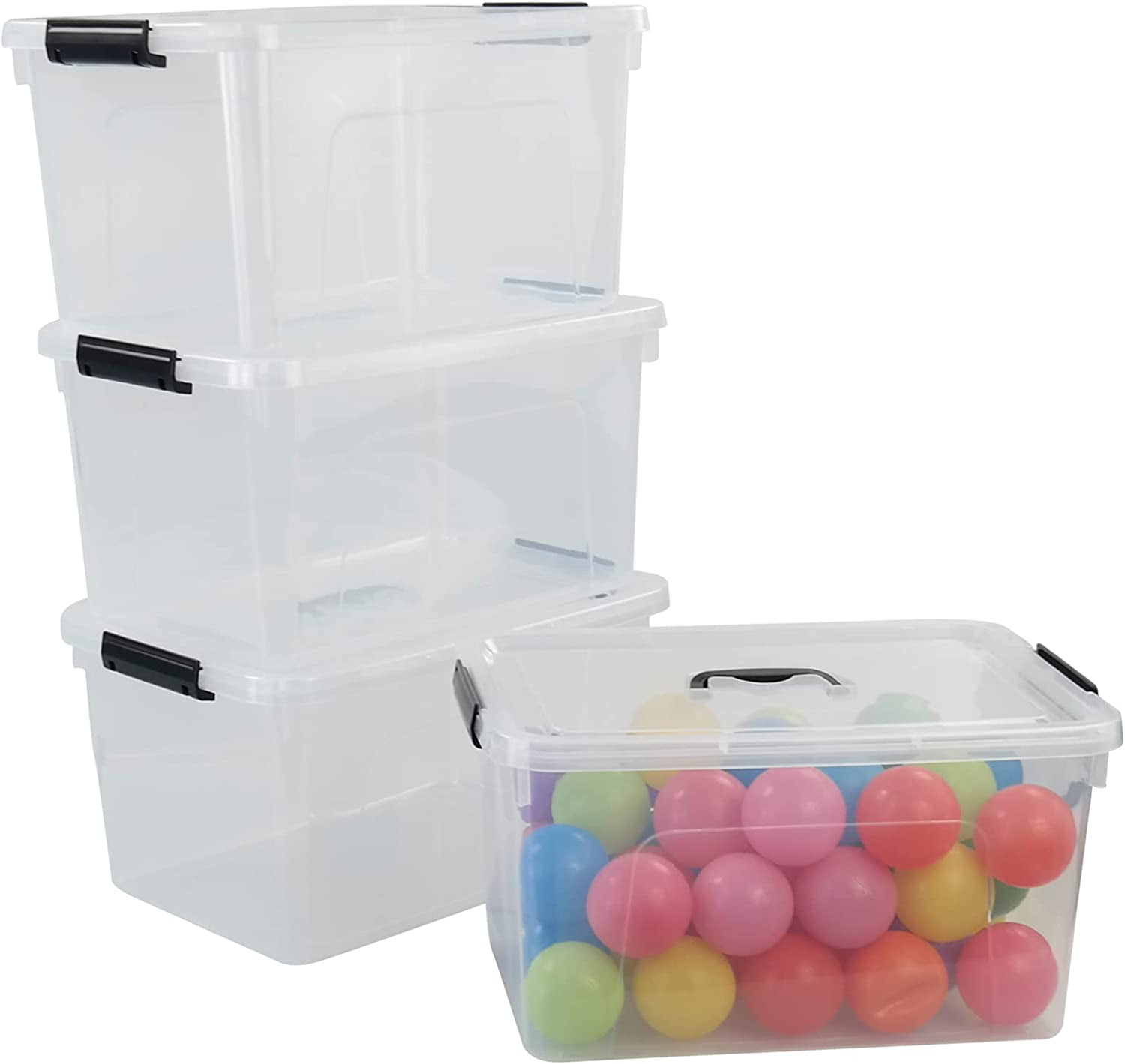 Anbers 17.5 Qt Large Plastic Storage Bins with Lids, 4 Packs Latching ...