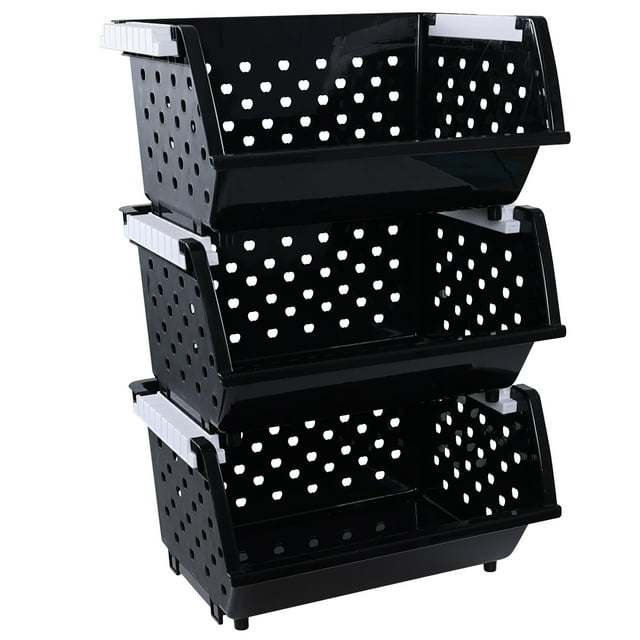 Anbers Open Front Organizer, 3 Pack Large Stackable Storage Baskets ...