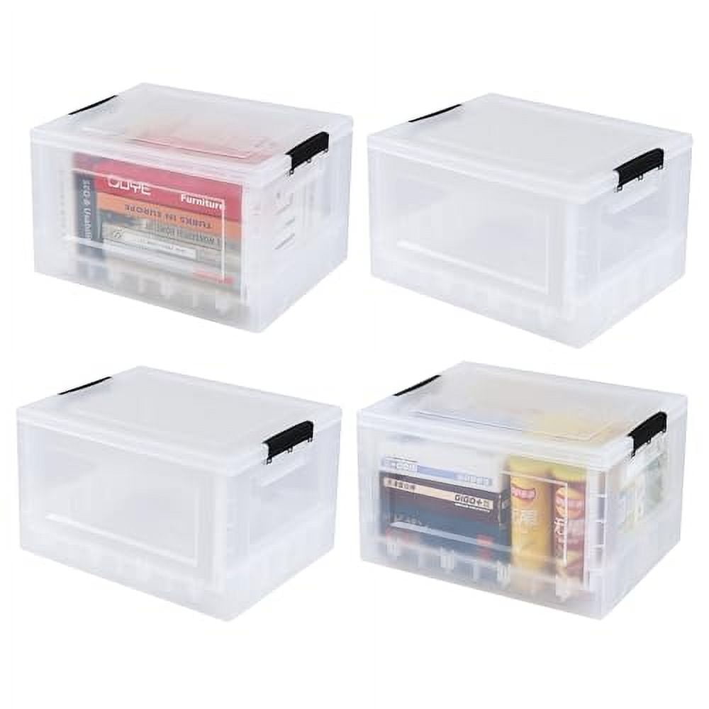Anbers 30 Liter Clear Plastic Storage Crates with Lids, Collapsible ...