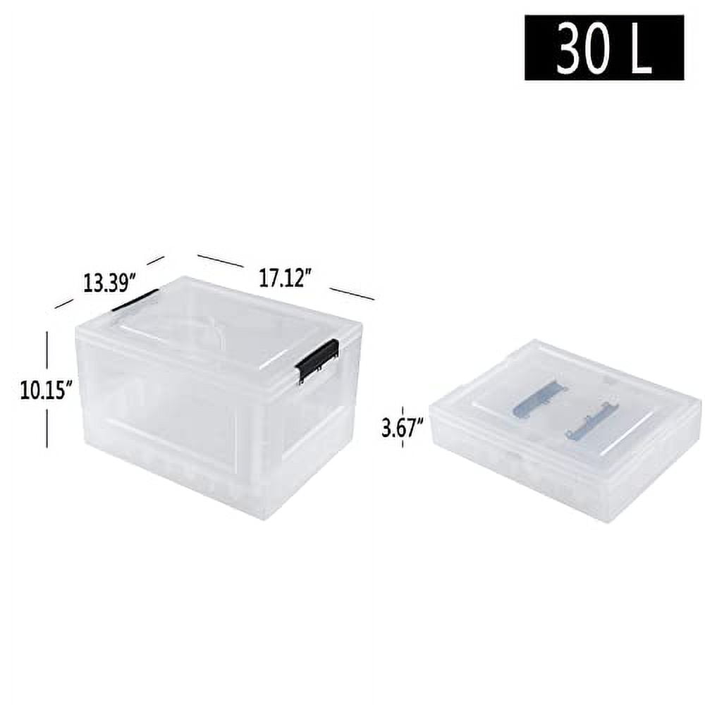 Anbers 30 Liter Clear Plastic Storage Crates with Lids, Collapsible ...