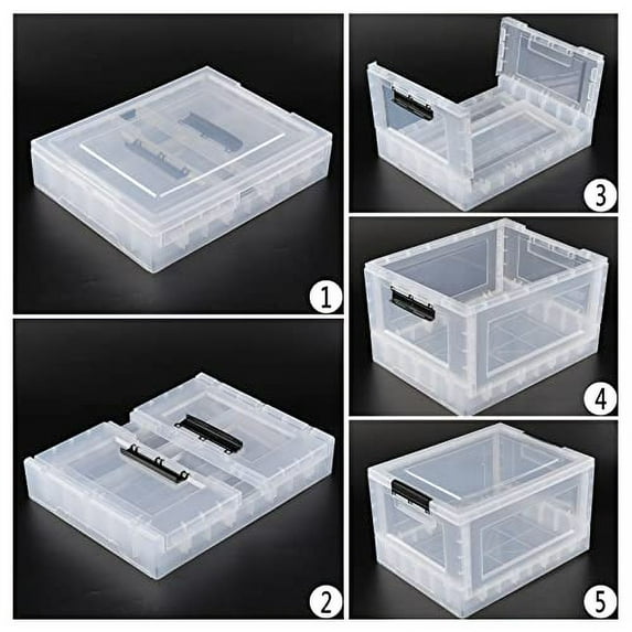 Anbers 30 Liter Clear Plastic Storage Crates with Lids, Collapsible ...