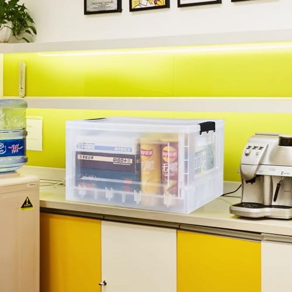 Anbers 30 Liter Clear Plastic Storage Crates with Lids, Collapsible ...