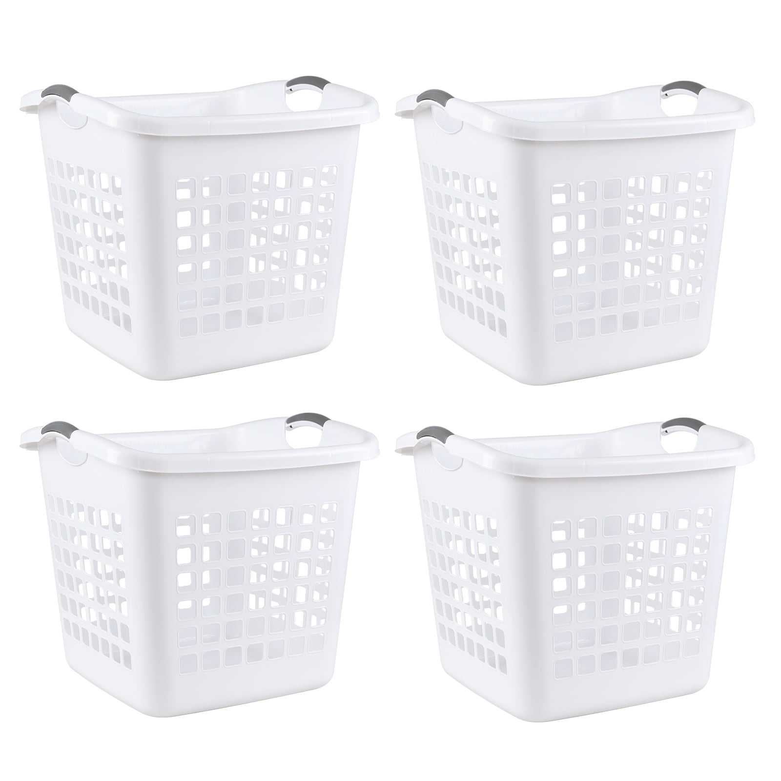 Anbers 4-Pack Large Plastic Laundry Storage Baskets, White Clothes ...