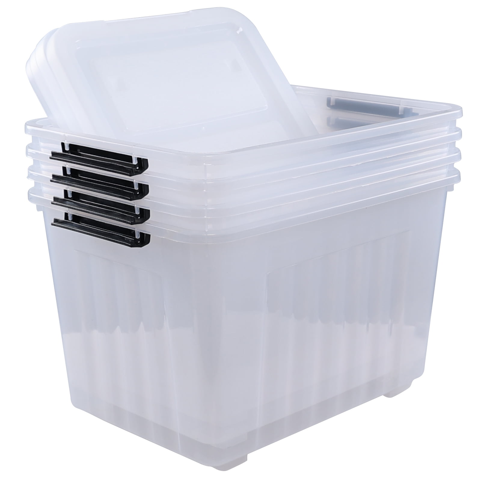 Anbers 70 Quart Clear Plastic Storage Containers, Latchable, Rolling, Stackable, 4 Pack ...