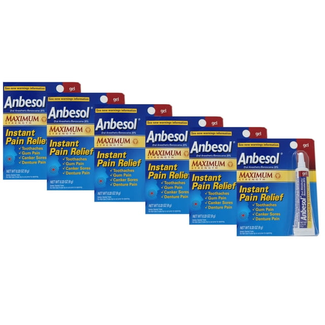 Anbesol Gel Maximum Strength 0.33 oz for Oral Pain Relief, Pack of 6 ...