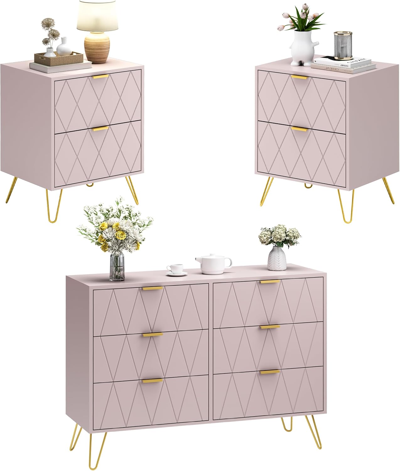 Anbuy Bedroom Sets, 6 Drawer Dresser and Night Stand Sets for Bedroom ...