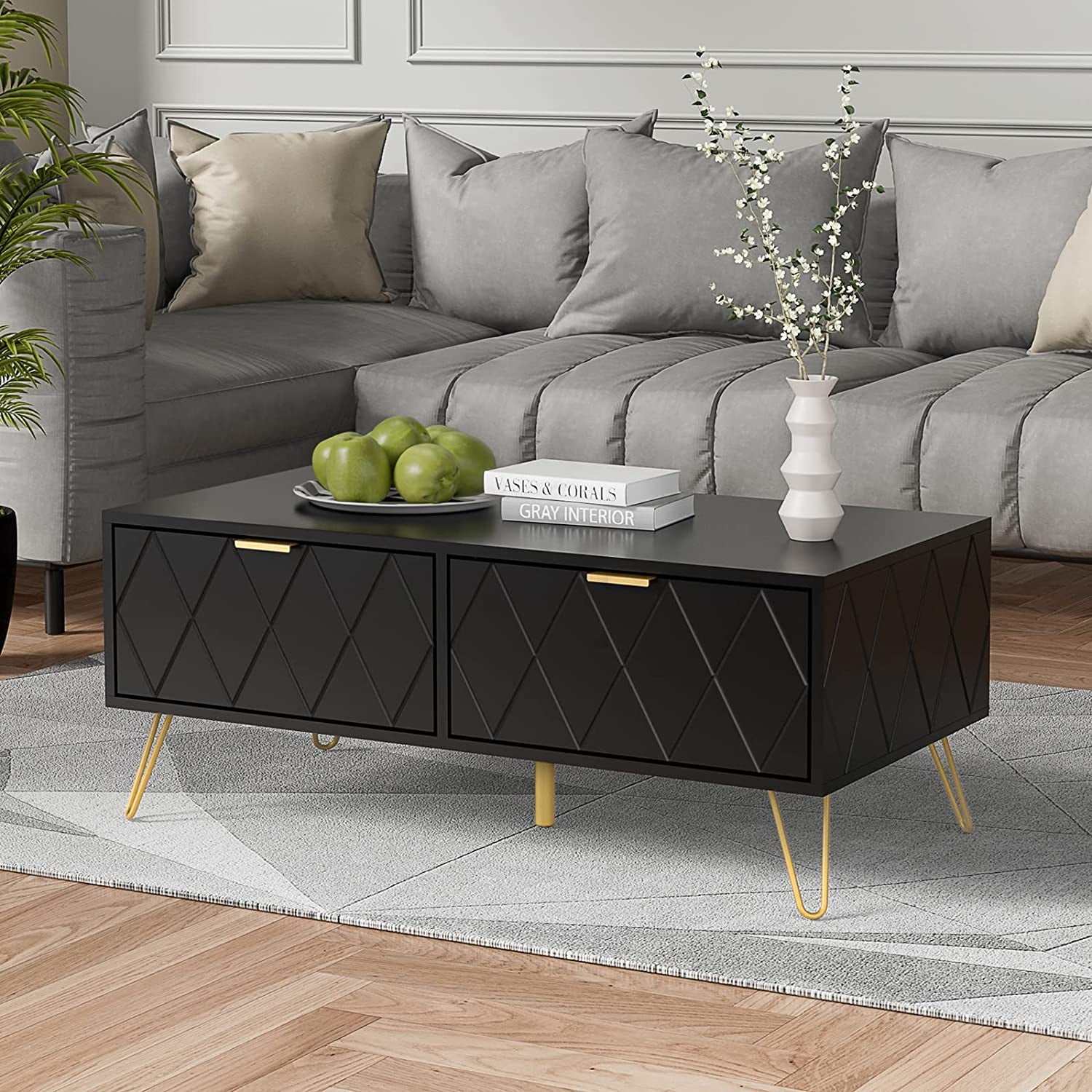 Anbuy Coffee Table for Living Room with Storage, Rectangle Coffee Table with Dual Storage ...