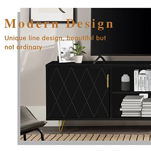 Anbuy Entertainment Center Black Media Console Wood TV Console Media ...