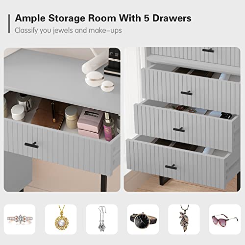 Anbuy Grey Makeup Vanity Desk Set with Drawers, Large Modern Makeup ...