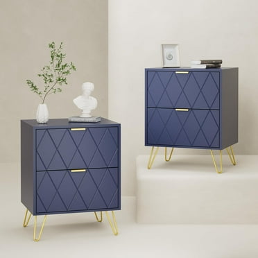 Anbuy Large Navy Nightstand Set of 2, End Side Table Double, Bedside ...